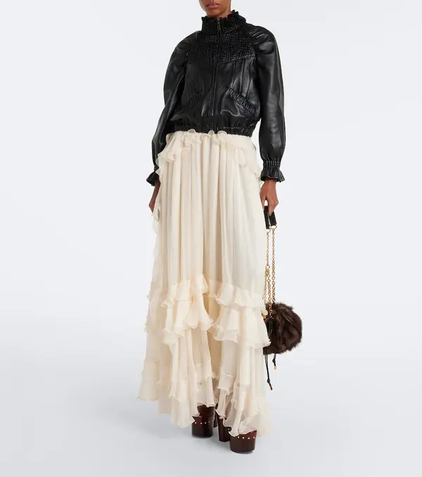 Chloé Plisse Shearling Shoulder Bag
