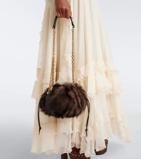 Chloé Plisse Shearling Shoulder Bag