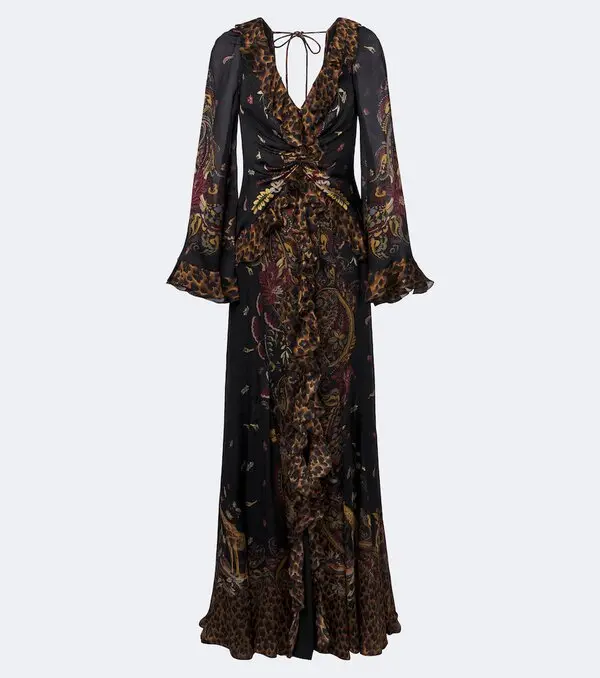 Etro Printed Ruched Silk Maxi Dress