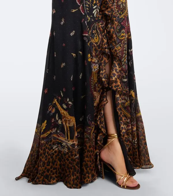 Etro Printed Ruched Silk Maxi Dress