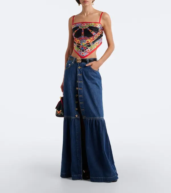 Dolce & Gabbana Denim Tiered Maxi Skirt