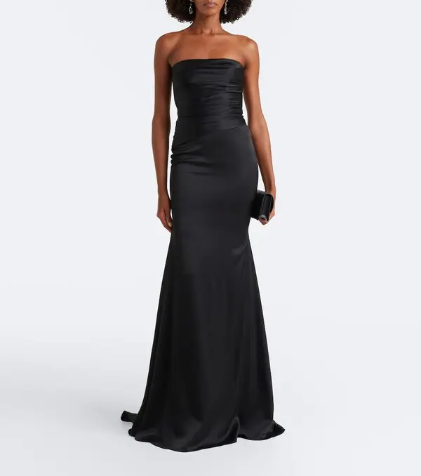 Alex Perry Draped Strapless Crepe Satin Gown
