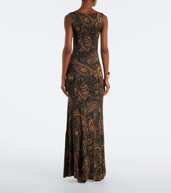 Etro Paisley Print Ribbed Maxi Dress