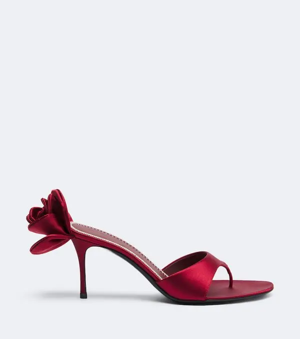 Magda Butrym Satin Floral Appliqué Thong Sandals - Red