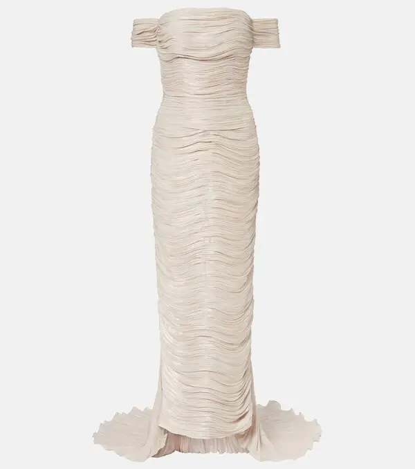 MARMAR HALIM Off-shoulder Pleated Bustier Gown