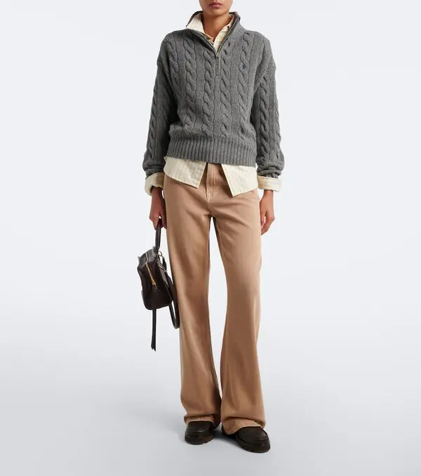 Polo Ralph Lauren Cable-knit Wool-blend Half-zip Sweater