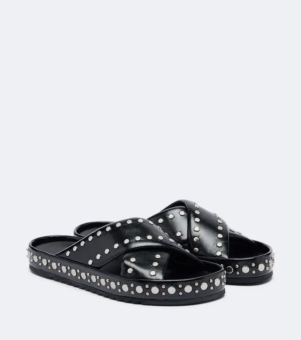 Fendi Studded Leather Slides - Black