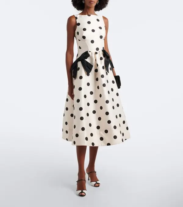 Rebecca Vallance Bow-detail Polka-dot Midi Dress - White