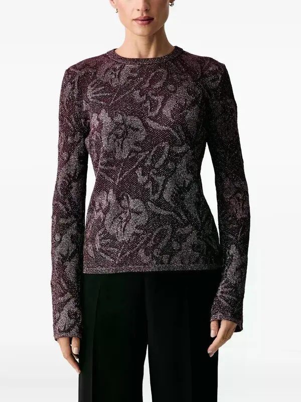 Liu Jo Floral-jacquard Lamé Sweater - Purple