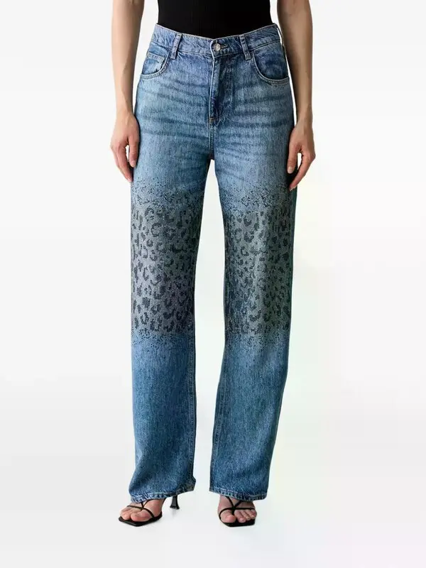 Liu Jo Leopard-pattern Rhinestone-embellished Jeans - Blue