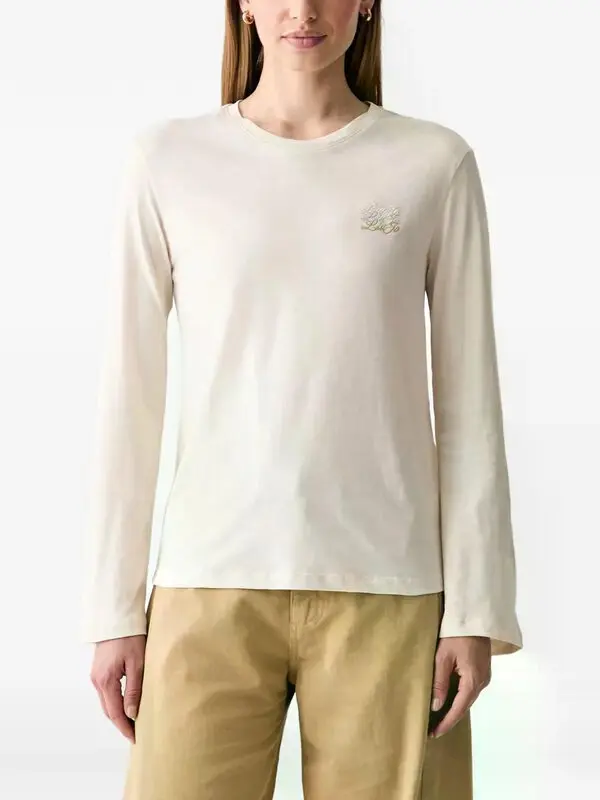 Liu Jo Logo-embroidered Long-sleeve T-shirt - Neutrals