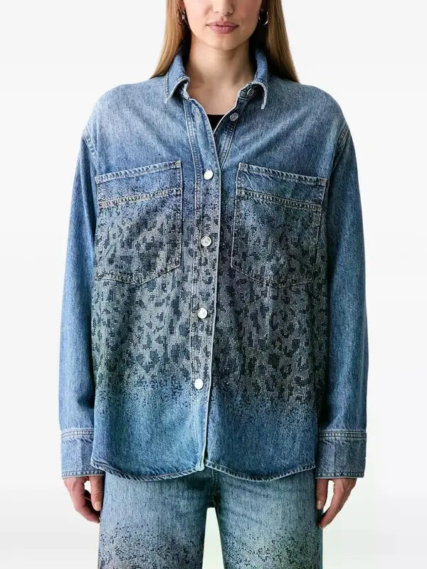Liu Jo Rhinestone-embellished Leopard-print Shirt - Blue