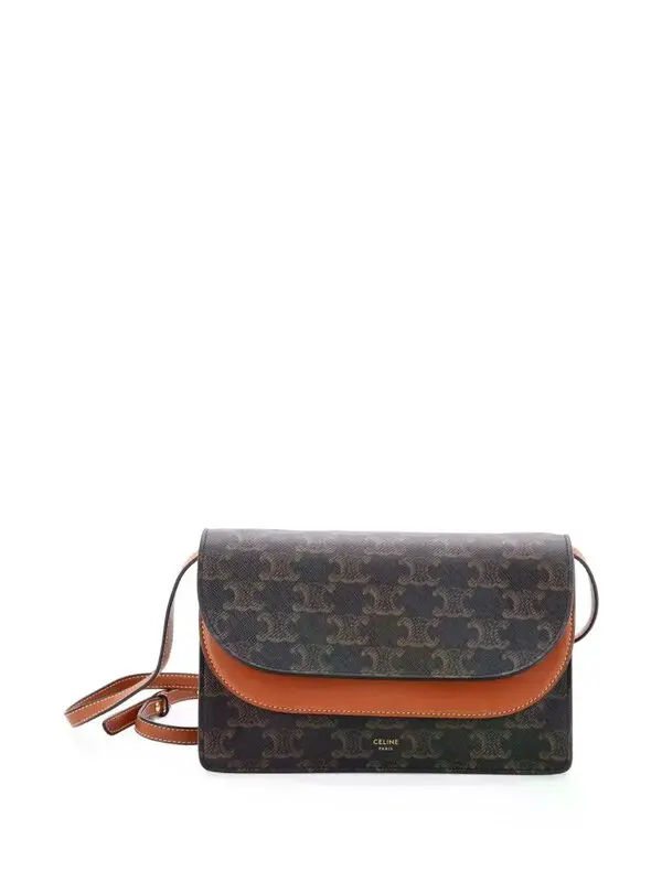 Celine Triomphe Coated Canvas Wallet On Strap Crossbody Bag - Brown
