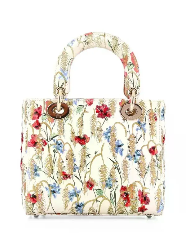 Dior My Abcdior Lady Bag Embroidered Printed Leather Satchel - Neutrals