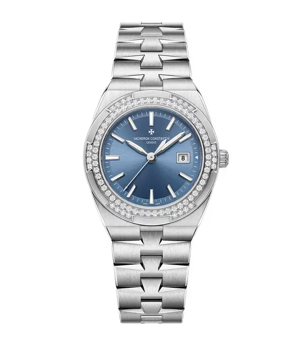 VACHERON CONSTANTIN Stainless Steel Overseas Watch With Diamond Bezel - Silver