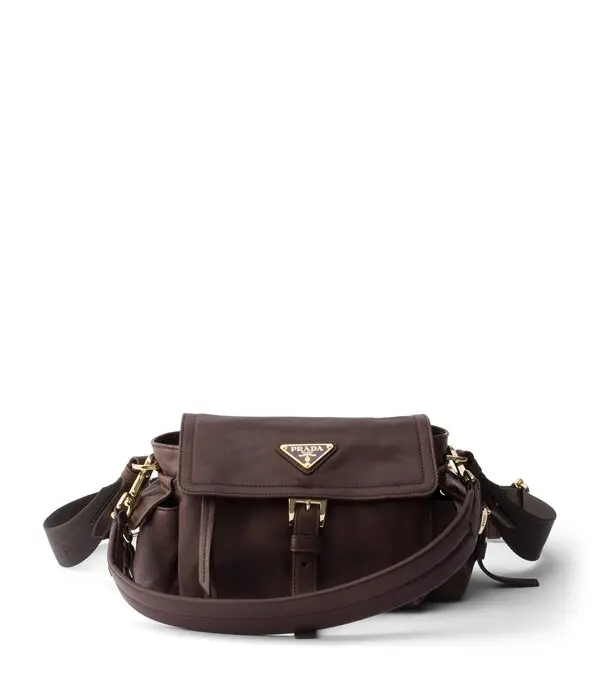 Prada Mini Lambskin Explore Shoulder Bag - Brown