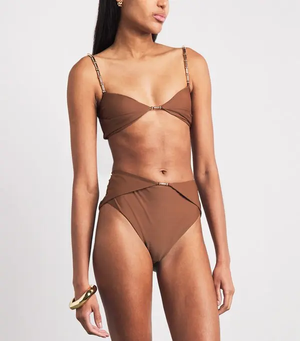 Devon Windsor Draped Evalina Bikini Briefs With Gold-tone Embellishment
