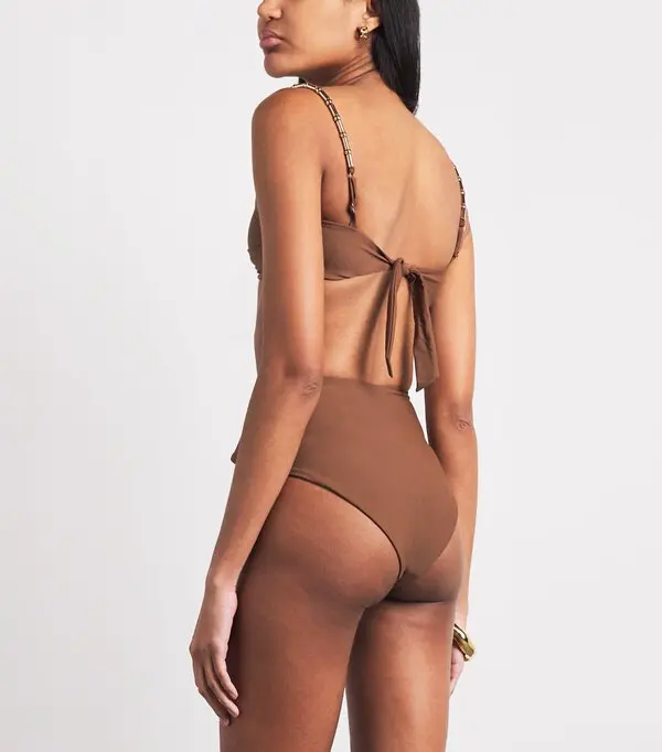 Devon Windsor Draped Evalina Bikini Briefs With Gold-tone Embellishment