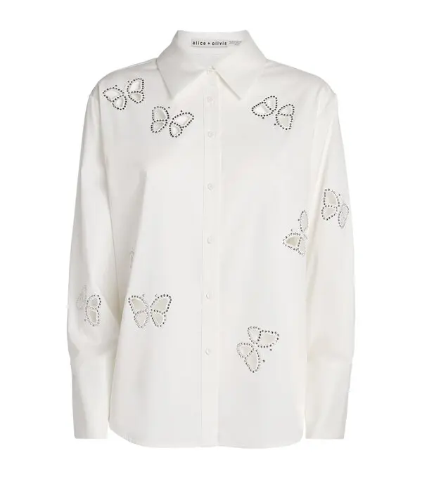 Alice + Olivia Embellished Butterfly Cut-out Shirt