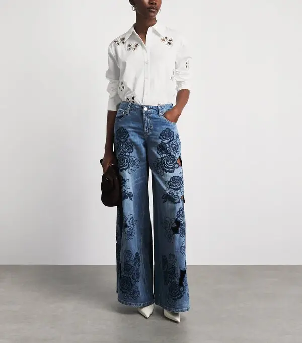 Alice + Olivia Embellished Butterfly Cut-out Shirt