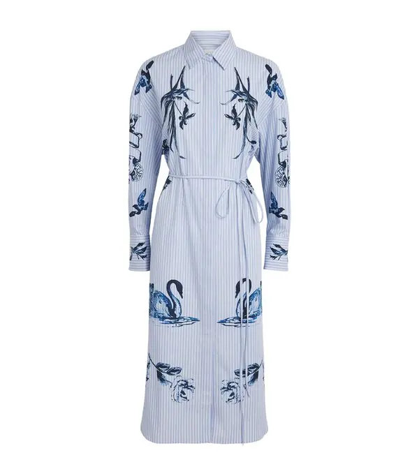 Erdem Floral Stripe Midi Shirt Dress