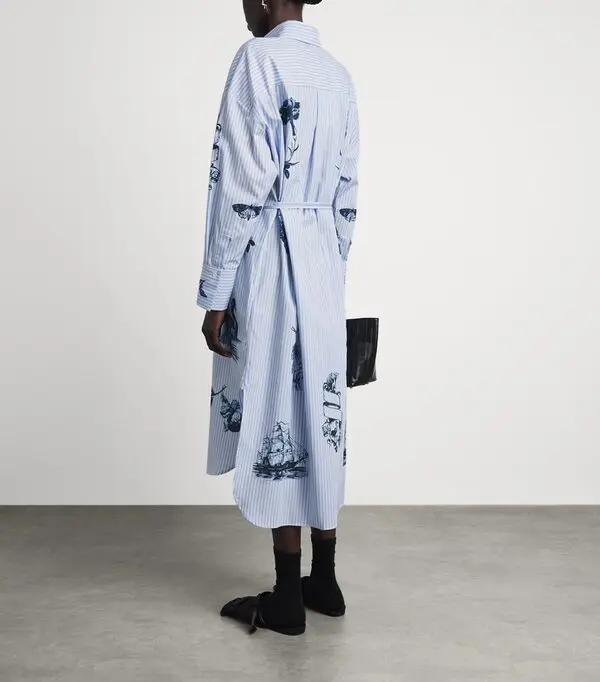 Erdem Floral Stripe Midi Shirt Dress
