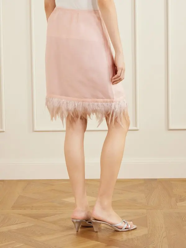 Staud Lark Frayed Silk Midi Skirt