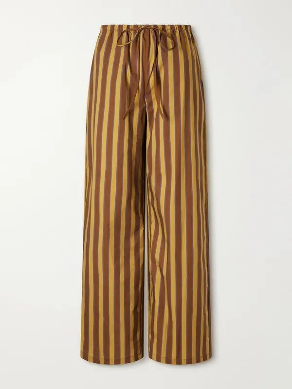 Staud Mateo Striped Stretch Cotton-gabardine Mid-rise Wide-leg Pants - Brown