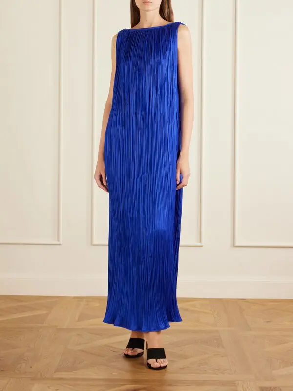 Aflalo Celestia Plissé-satin Maxi Dress - Blue