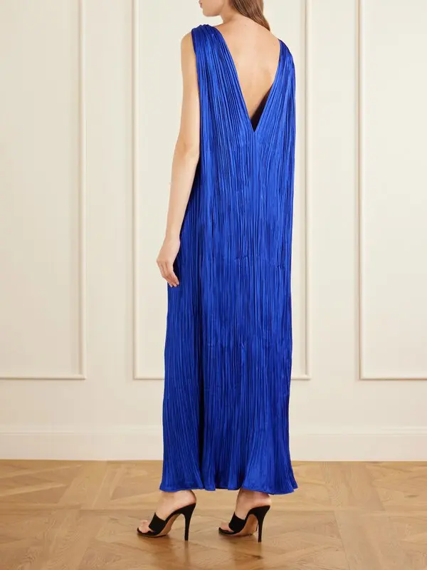 Aflalo Celestia Plissé-satin Maxi Dress - Blue