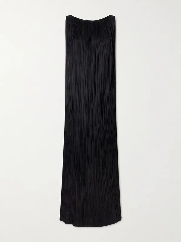 Aflalo Celestia Plissé-satin Maxi Dress - Black