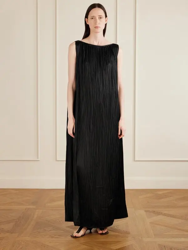Aflalo Celestia Plissé-satin Maxi Dress - Black