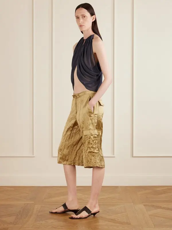 Aflalo Reysa Gathered Silk-crepe Top - Blue