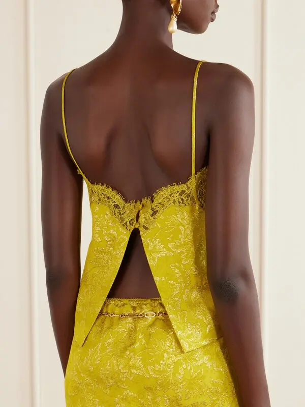 Saint Laurent Metallic Lace-trimmed Brocade Cami