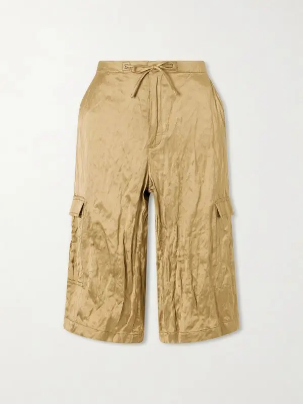 Aflalo Bromer Crinkled-satin Straight-leg Shorts - Neutrals