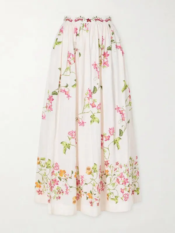 Agua Bendita Tangelo Floral-print Linen Maxi Skirt - Neutrals