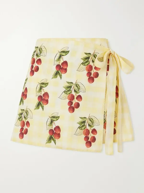 Agua Bendita Luna Printed Checked Linen Pareo - Yellow