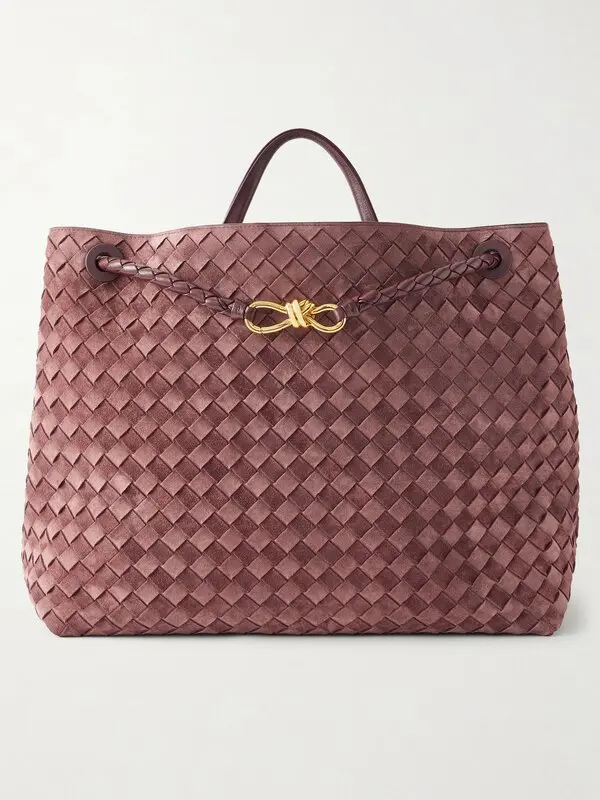 Bottega Veneta Andiamo Large Leather-trimmed Intrecciato Suede Tote - Red