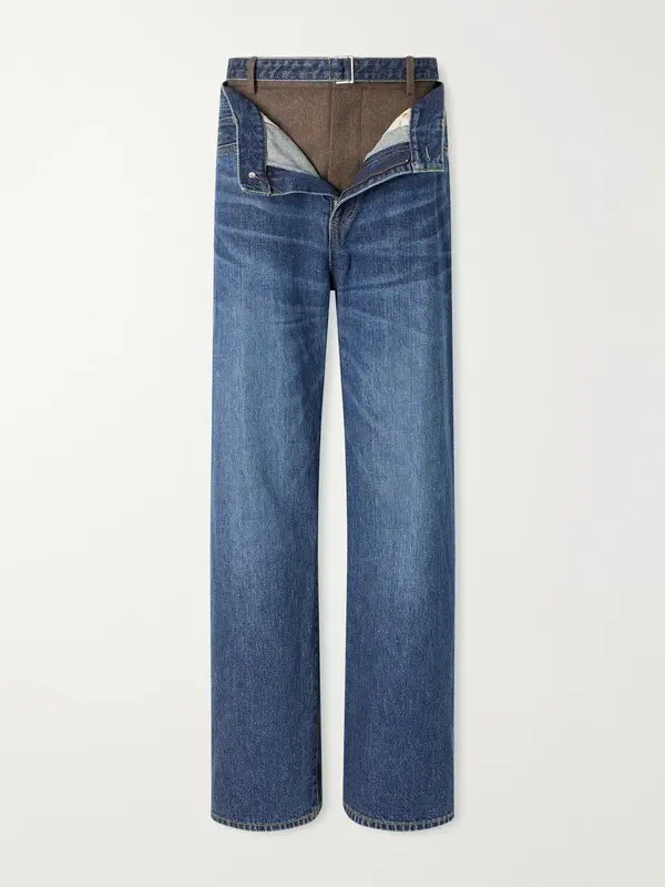 Sacai Wide-leg Denim And Wool-flannel Hybrid Trousers