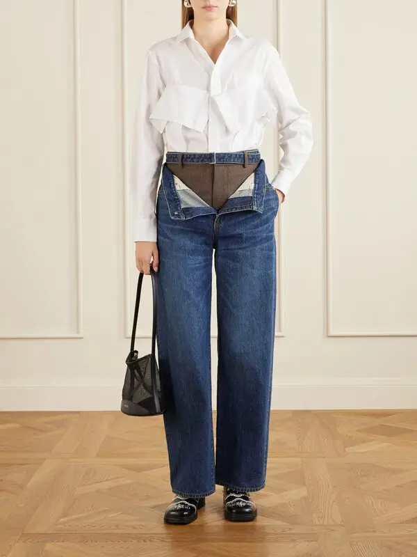 Sacai Wide-leg Denim And Wool-flannel Hybrid Trousers