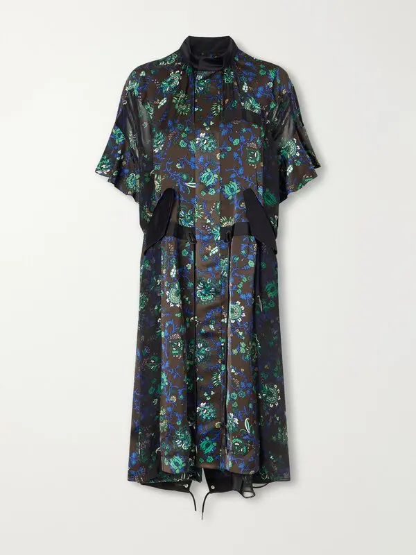 Sacai Floral-print Satin Midi Dress