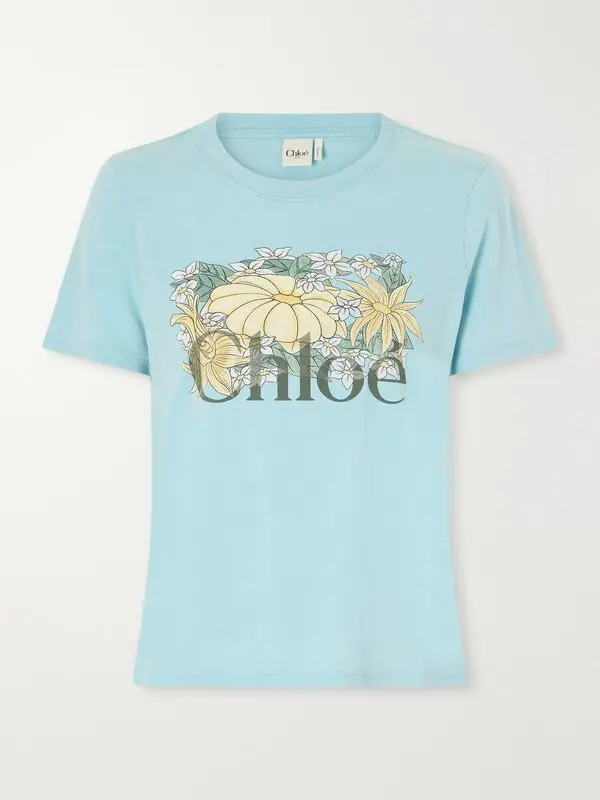 Chloé Printed Cotton-jersey T-shirt - Blue