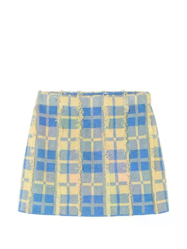 Guest In Residence Fringe-trim Plaid Mini Skirt - Blue