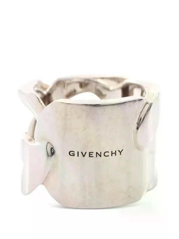 Givenchy 2010s Icon Ring Tone Logo Engraved Link Statement Ring - Silver