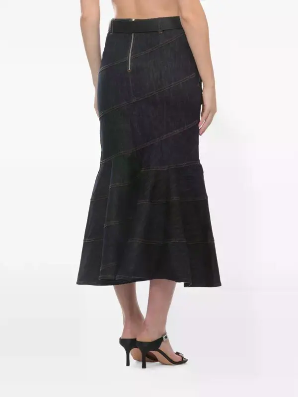SELF-PORTRAIT Belted Denim Midi Skirt