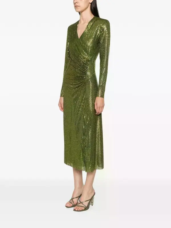 SELF-PORTRAIT Rhinestone-embellished Ruched Midi Dress