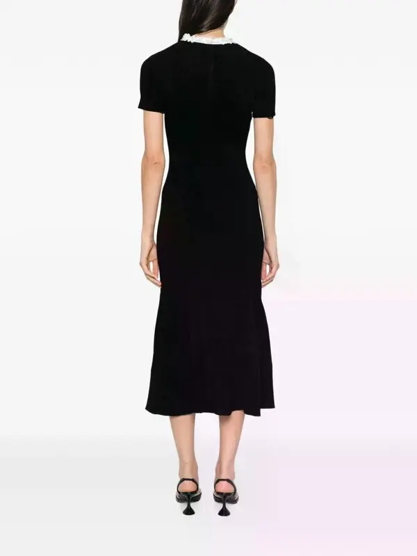 SELF-PORTRAIT Chenille Knit Flower Trim Midi Dress