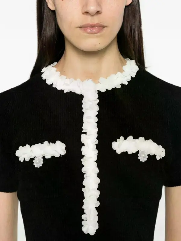 SELF-PORTRAIT Chenille Knit Flower Trim Midi Dress