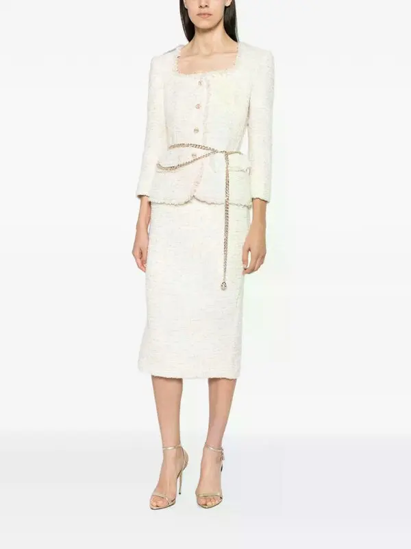 SELF-PORTRAIT Bouclé Chain-belt Midi Skirt And Jacket Set
