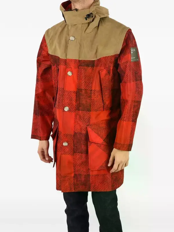 Woolrich Contrast Panel Parka Coat - Red